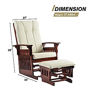 Gxcevsou Solid Wood Frame Accent Chair with Ottoman Foot Rest, Glider Chair for Nursery Rocking Chair with Anti-Pinching Thick Cushion, Chaise Lounge Chair for Bedroom, Office, Living Room