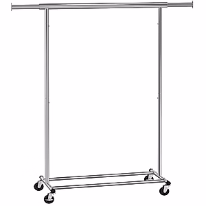 SONGMICS Clothes Rack with Wheels, Heavy-Duty Clothing Rack for Hanging Clothes, Portable Garment Rack, with Extendable Hanging Rail, 220 lb Load Capacity, Silver UHSR13SV1