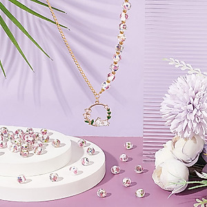 PH PandaHall 60pcs 9~10mm Rose Lampwork Beads Gold Sand Glass Beads Handmade Flower Glass Beads Round Loose Beads for Rosary Making Jewelry Craft Making with 1.5~2mm Hole - White