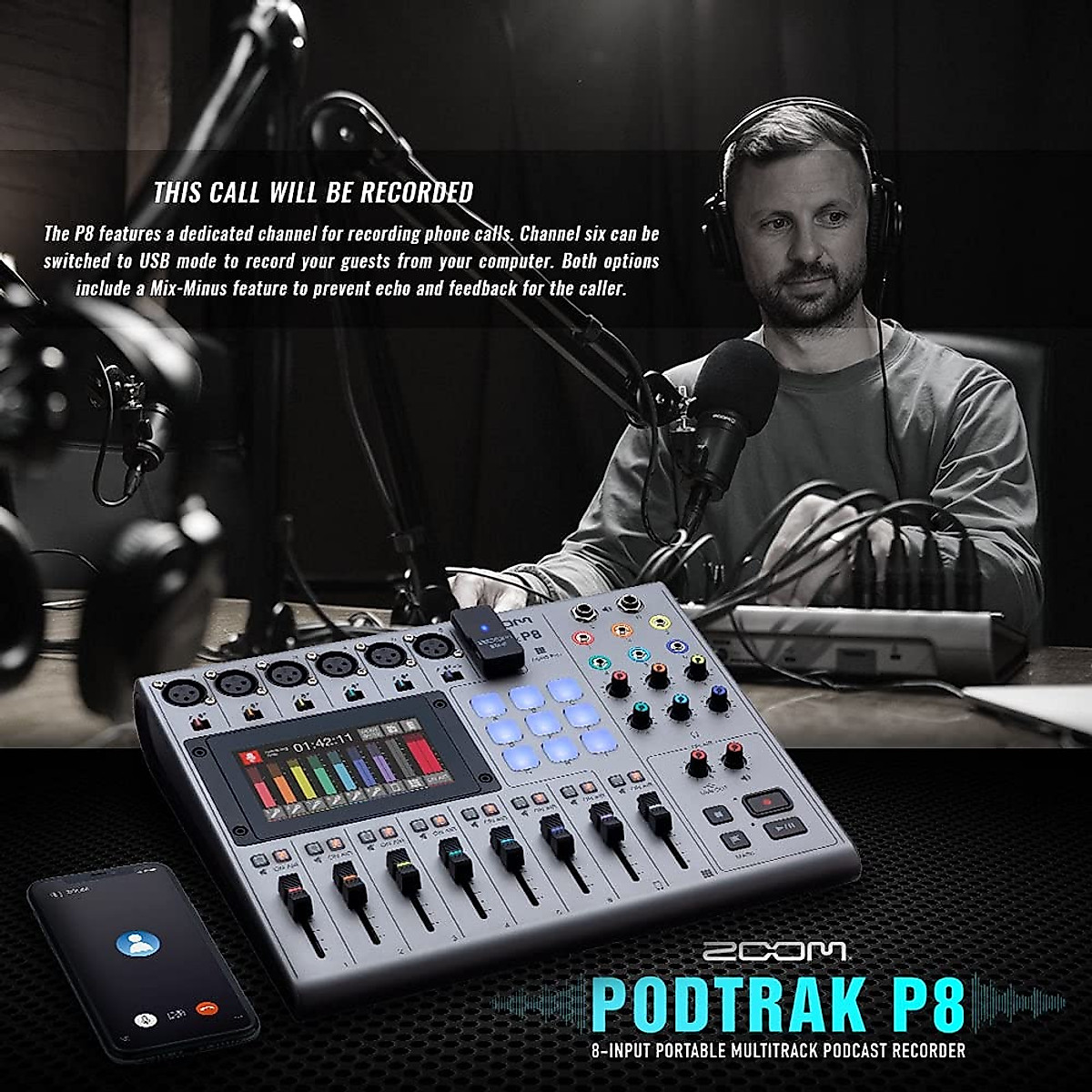 Zoom PodTrak P8 Portable Multitrack Recorder Perfect for Podcasting, Twitching and More in Premium Accessories Bundle with x4 Stereo Headphones, x4 Microphones, Batteries Cleaning Kit & More