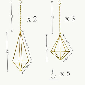 Geometric Hanging Tillandsia Holder Gold Metal Air Plants Holders Hanging for House Decor Living Room,Small Plant Holders Indoor Hanging,Plant Lover Gifts (5Pcs)