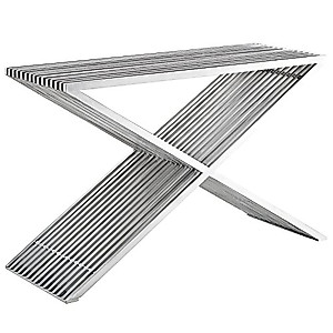 Modway Press Contemporary Modern Stainless Steel Console Table In Silver