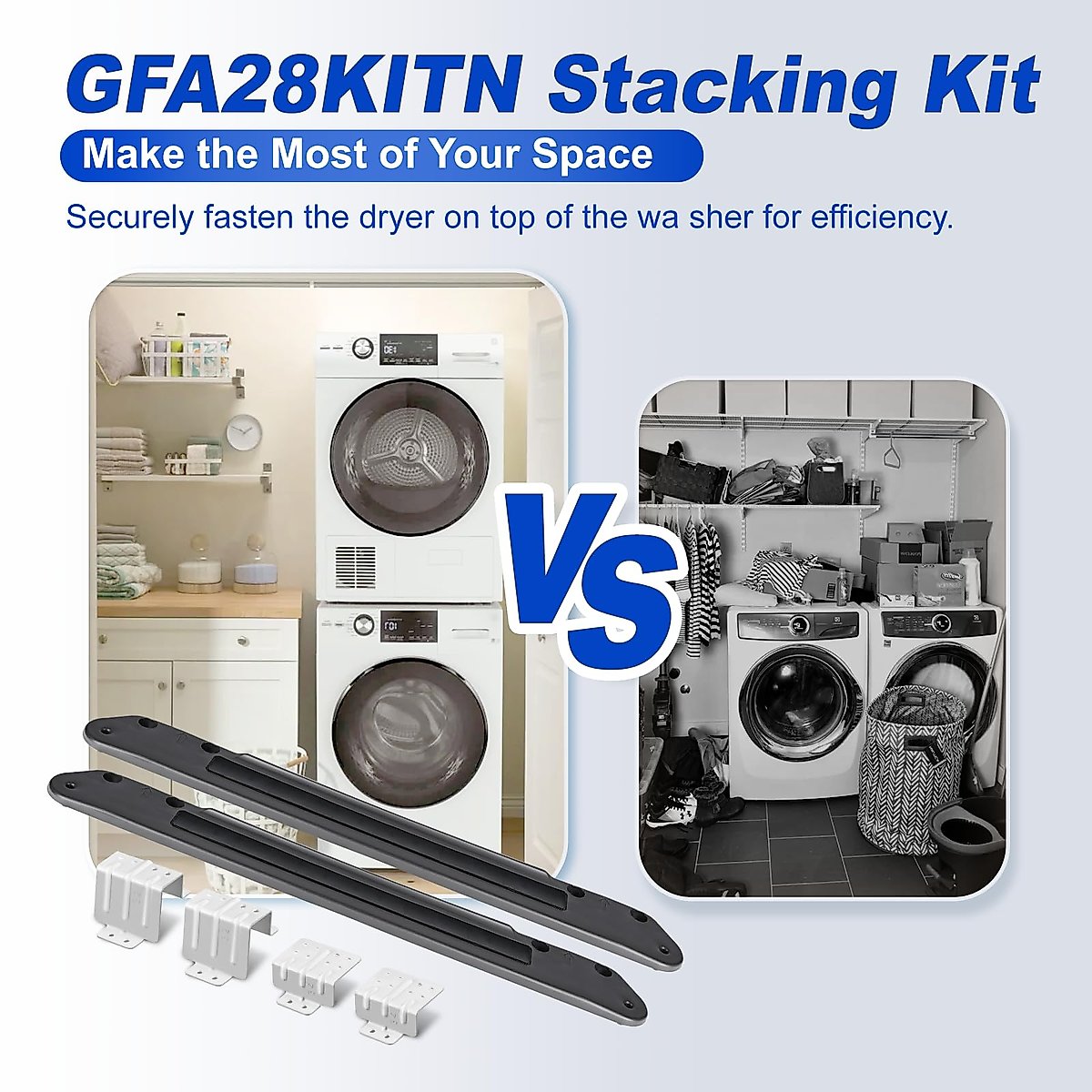 GFA28KITN Stacking Kit for GE 28"W Washer Dryer Stack Bracket Kit - Compatible with GE 28 inch Width Front Load Washers and Dryers Laundry Stacking Kit [Patented]
