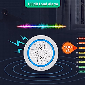 Z-Wave Plus Siren Alarm with Strobe alerts, NEO Smart Siren, Support USB Charge and with Back up Battery Works with SmartThings, Blue