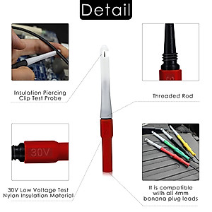 BOCEUC Piercing Clip Test Probe, 0.7mm Test Probe Pins, Non-Destructive Insulation Wire Piercing Needle, Piercing Probes Set for Banana Socket Plug Car Tester (4 Pcs)