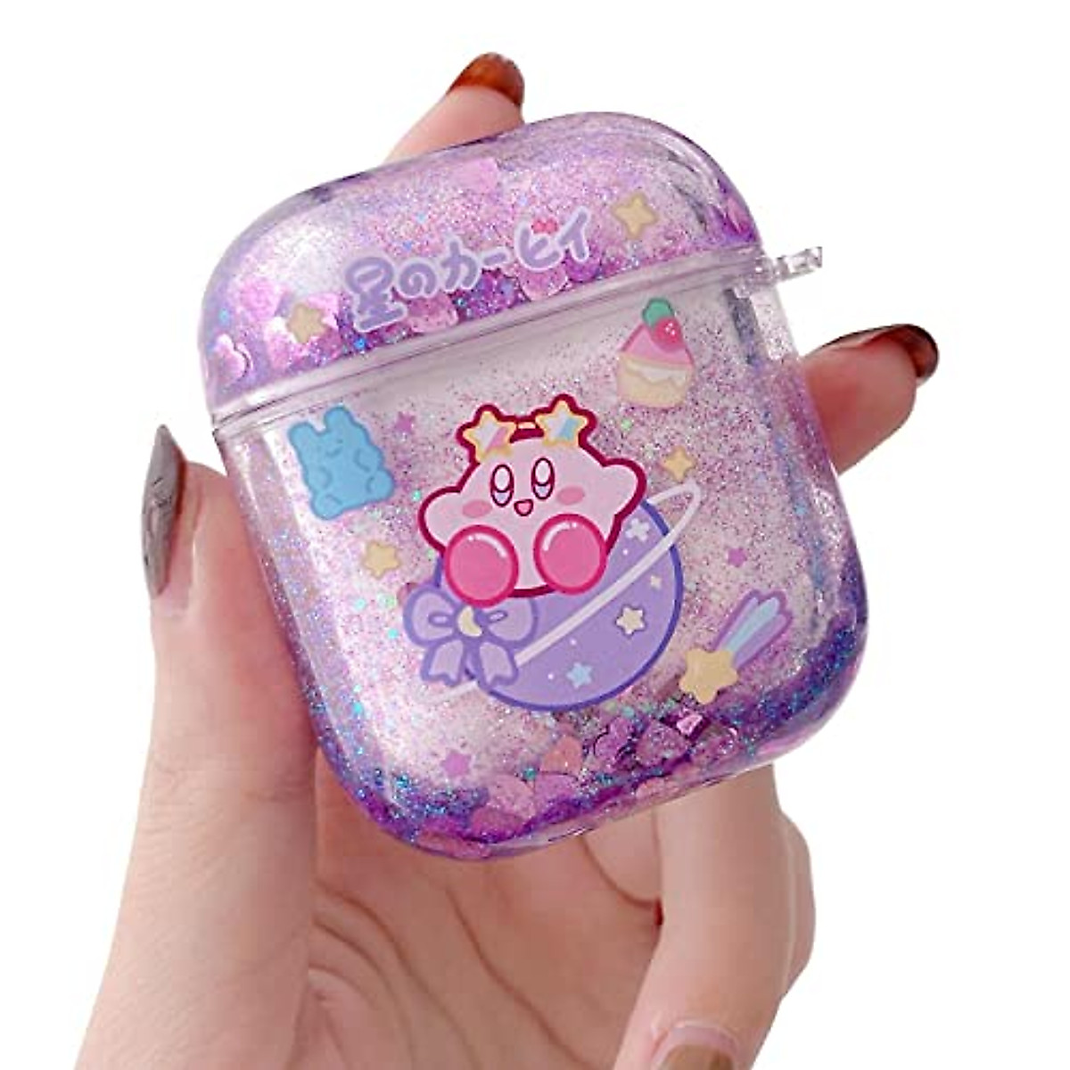 Mibonny Cute AirPods Cases Cover Japan Cartoon Anime Design Clear Glitter Liquid Quciksand Hard Shell Protective Case for AirPods 2&1 Case