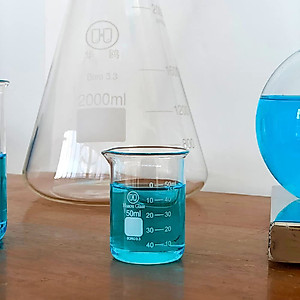 HUAOU Scientific 50ml Glass Beaker, Low Form, 3.3 Borosilicate Glass, Measuring Thick Wall with Printed Graduation, Double Scale (Single)