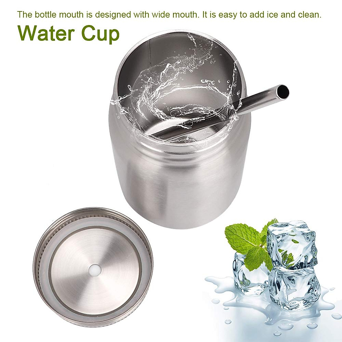 HERCHR Stainless Steel Insulated Mason Jar, Mason Jar Mugs with Lid and Straw Stemless Wine Glass for Travel Mugs, 700ml