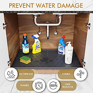 QUICK SNAP USA - 34" x 22" x 1" Designed in USA - Heavy Duty Thick Mat - Under Sink Mat for Bottom of Kitchen Sink Cabinets - Protect Your Kitchen With Waterproof Undersink Mats and Protectors Tray