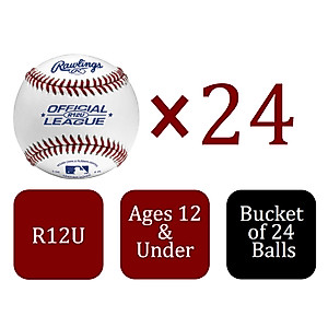 Rawlings | GAME USE Baseballs | Youth/12U | Game/Practice Use | Bucket , 28 oz, white, 24 Count(Pack of 1)