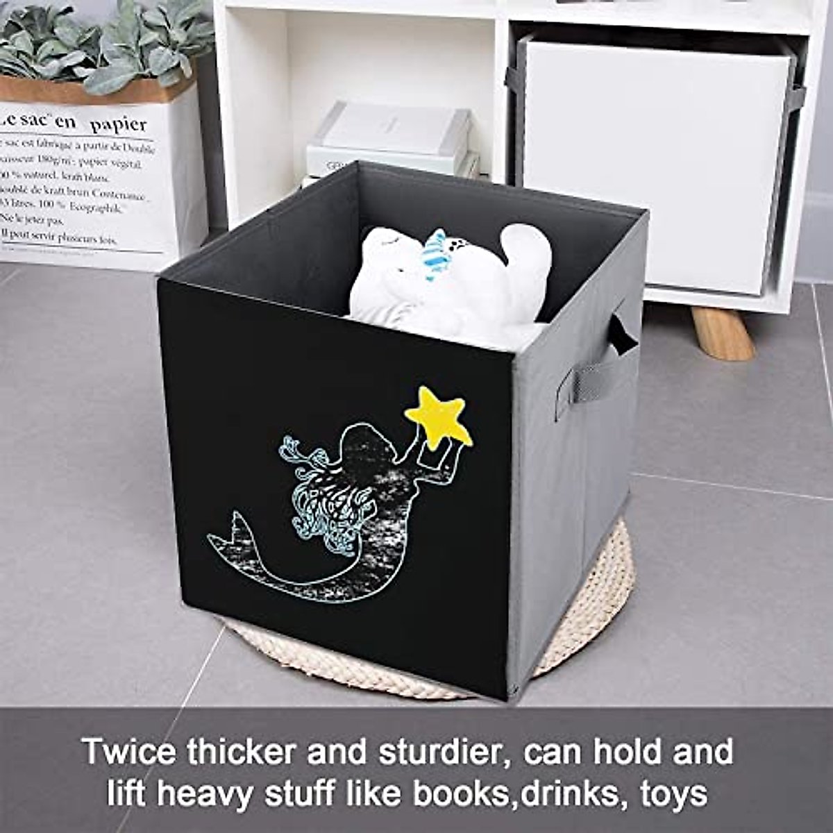 Mermaid Collapsible Storage Bins Basics Folding Fabric Storage Cubes Organizer Boxes with Handles