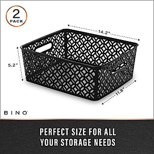 BINO l Plastic Storage Baskets, Large - Black | THE BLOSSOM COLLECTION l Multi-Use Organizer Bin l Built-in Handles l Plastic Woven Basket for Organizing l Pantry & Home Organizing Basket