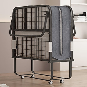 Mjkone Folding Bed with 5 Inch Memory Foam Mattress, Single Rollaway Bed for Guests, Space Saving Portable Bed with Lockable Wheels, Easy Assembly & Moving, 75 x 38 (Standard)