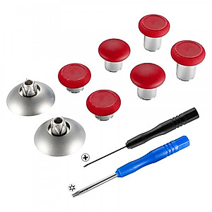 eXtremeRate 8 in 1 Metal Magnetic Red Thumbsticks Analogue Joysticks Replacement Repair Kits for Xbox One S X Elite PS4 Slim Pro Controller with T8H Cross Screwdrivers