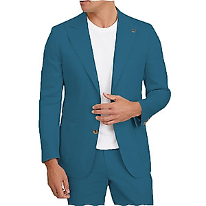 MoranX Summer Casual Men's Suits Regular Fit 2 Piece Prom Tuxedos Peak Lapel Linen Blazer Pants for Wedding(White,36R)