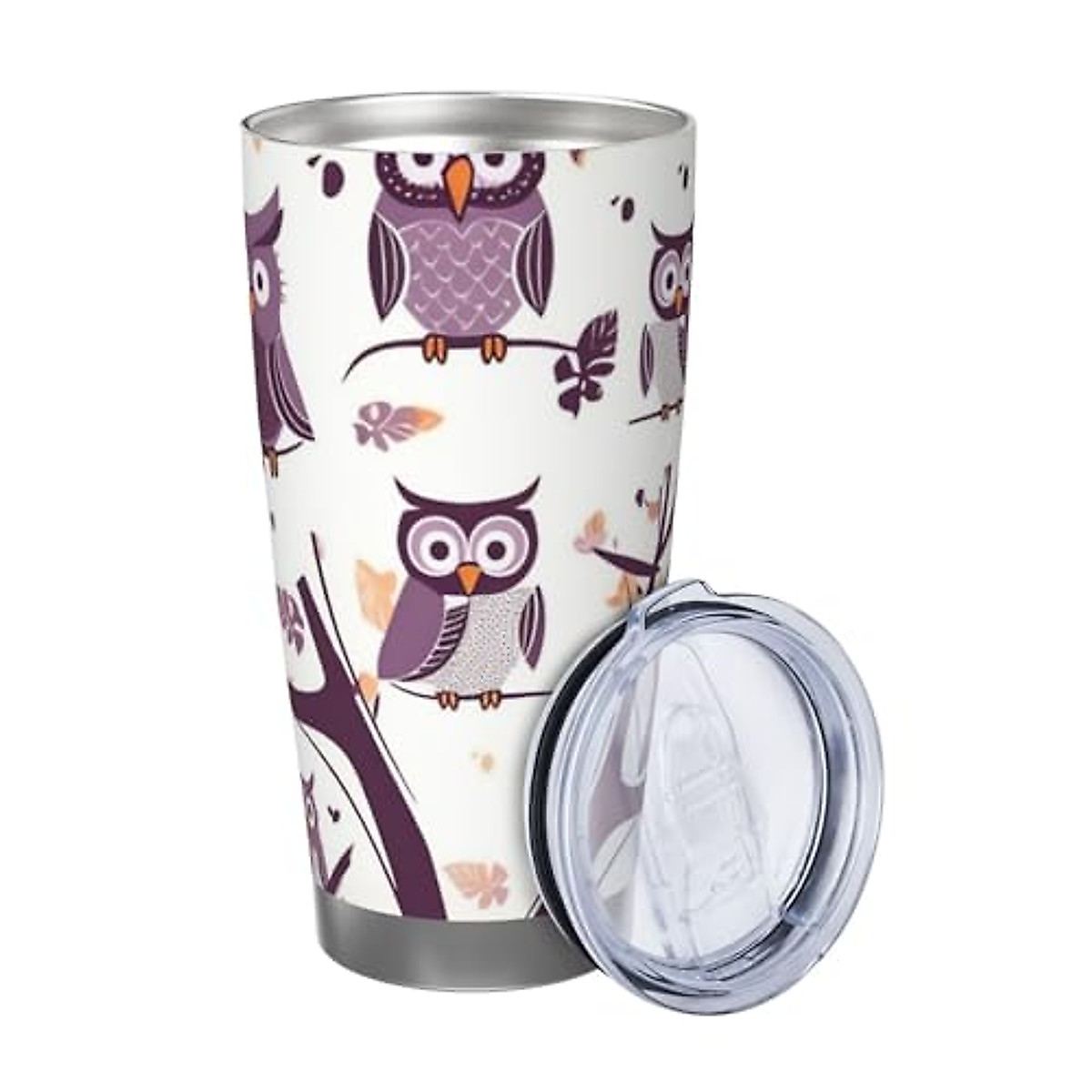 Owl Tree Branches Tumbler with Lid and Straw 20oz Stainless Steel Car Cup for Hot and Cold Drinks, Double Wall Insulated Travel Coffee Mug Reusable Drink Thermos Cup Birthday Gifts