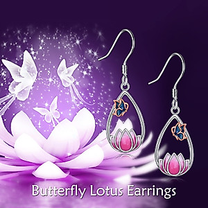 Lotus Earrings Sterling Silver S925 Hypoallergenic Lotus Flower Dangle Earrings for Mother's Day Jewelry For Women