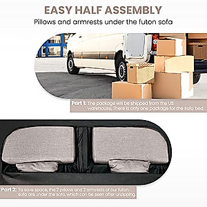 Recaceik Futon Sofa Bed, Convertible Bed Sectional Couch with Two Pillows & Adjustable Backrest, Folding Loveseat Sleeper Sofa Bed with Removable Armrests Linen Fabric Futon Couches for Living Room