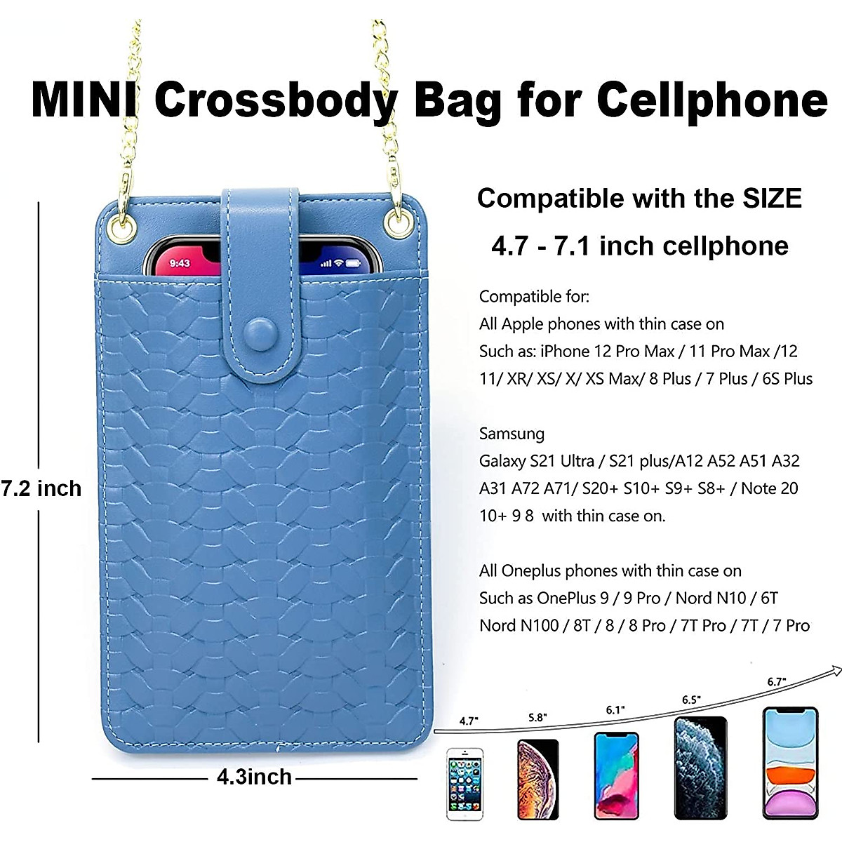 JIEGUB Cell Phone Purse Small Crossbody Bags for Women PU Leather Phone Pouch Card Slot Holder Wallet Case for 14 13 12 11 XR XS 8 7 Samsung Galaxy S22 S21 S20 S10 S9 S8 A13 A32 A42 A02S-Blue