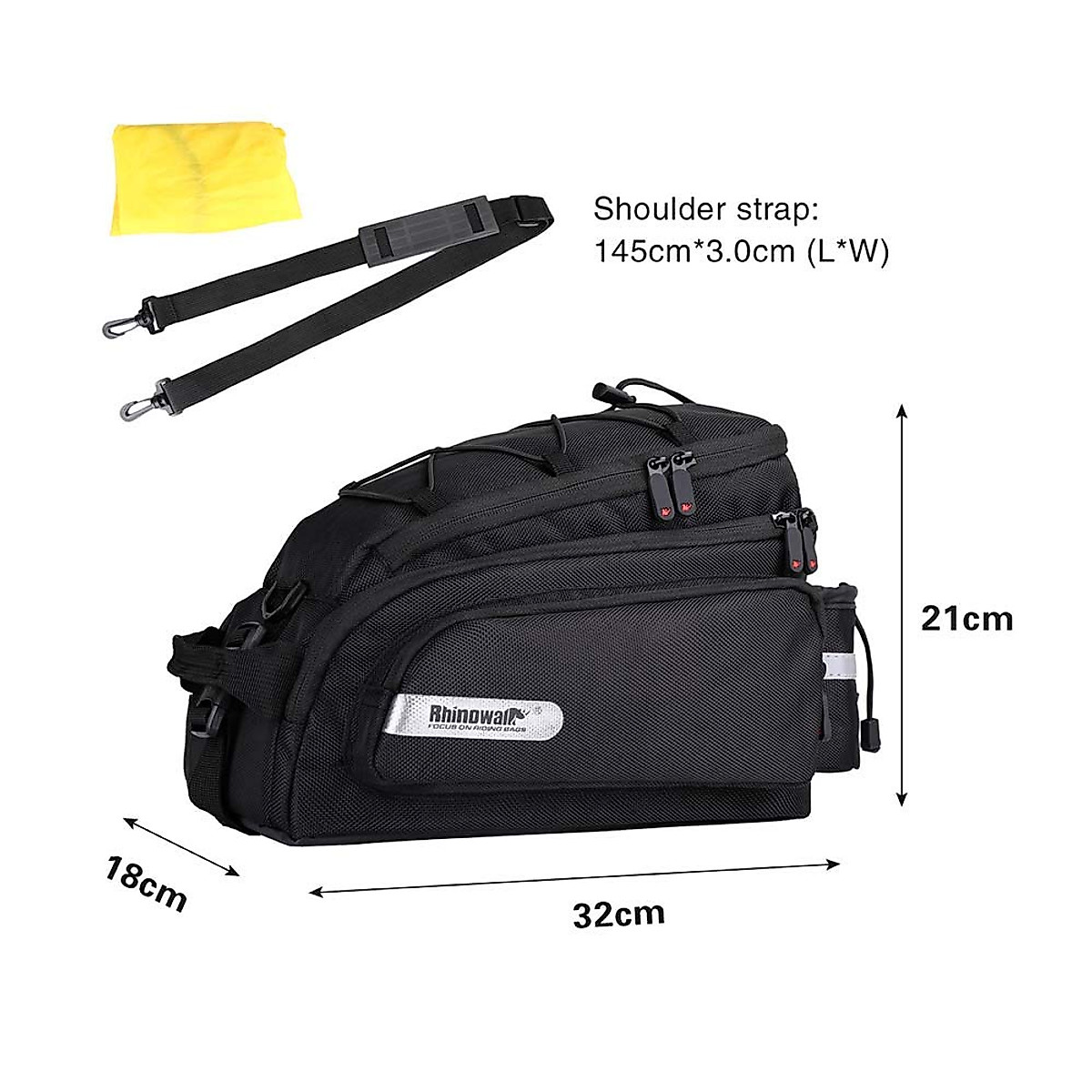 Rhinowalk Bike Rack Bag for Bicycle Rear Rack Bag, Bike Trunk Bag Bike Pannier Bag Bike Accessories Shoulder Bag 12L Capacity With Rain Cover