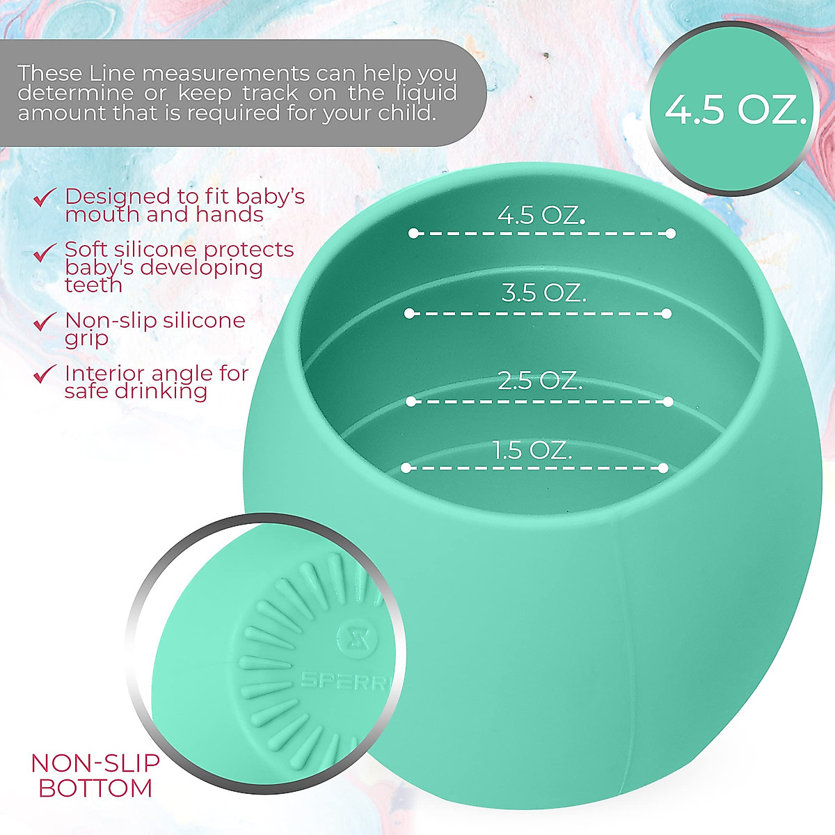 Sperric Silicone Mini Cups For Toddlers Baby Drinking Training Cup (2 Pack) 4.5 OZ (Light Blue/Cool Gray)