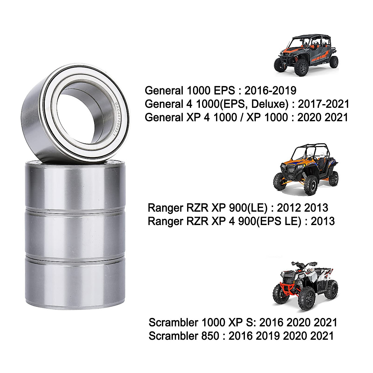 Front and Rear Wheel Hub Bearings Compatible with Polaris RZR 900 1000 4 S XP XC Turbo All Models，Replace # 3514699，3514627，3514822，3514924，3515090.（4 PCS)