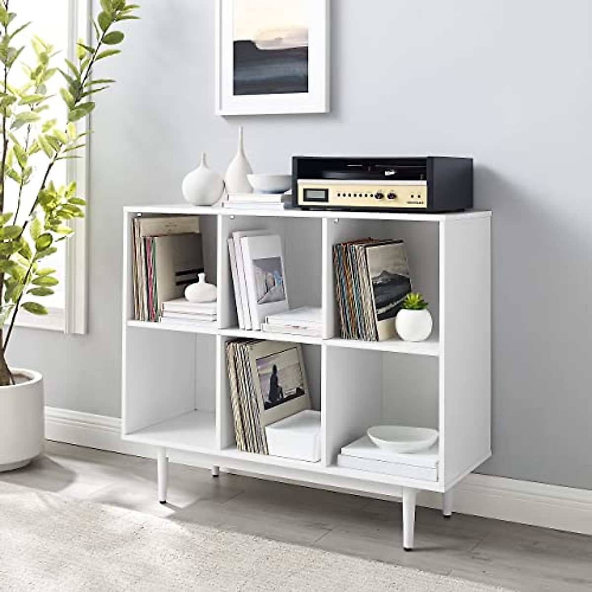 Crosley Furniture Liam Mid-Century 6-Cube Bookcase, White