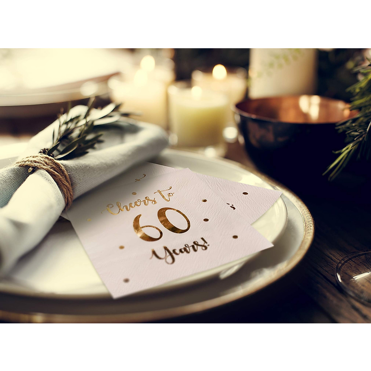 Cheers to 60 Years Cocktail Napkins | Happy 60th Birthday Decorations for Men and Women and Wedding Anniversary Party Decorations | 50-Pack 3-Ply Napkins | 5 x 5 inch folded (Pink)