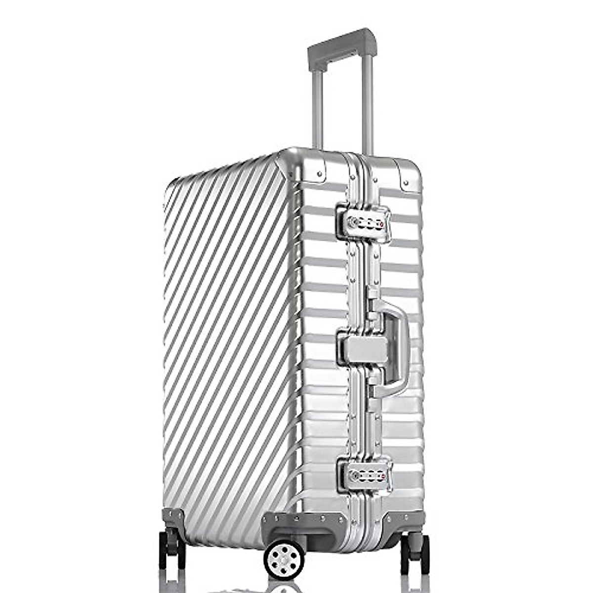 Enkloze KLASIK Aluminum Carry-On Suitcase - Spinner 100% Aluminum TSA Approved (Suitcase - 24", Silver)