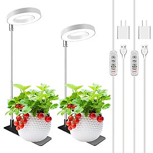Kullsinss Grow Lights for Indoor Plants, Full Spectrum Halo Growing lamp with Detachable Base, Height Adjustable, 3 Colors, 10 Dimming, Automatic Timer, Plant Light for Small Plants Growing, 2-Pack