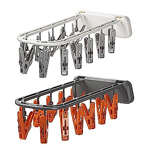 Clothes Drying Rack Multiple Clips Foldable Wall-Mounted Strong Load Bearing Windproof Hanger Drying Clip Household Supplies Valentine's Day/Mother's Day/Christmas/Birthday Gifts (White)