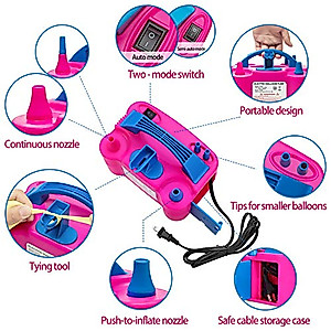 YWFTING Electric Air Balloon Pump and Balloon Tying Tool in One, Portable Dual Nozzle Rose Red 110V 600W Electric Balloon Blower Pump for Decoration, Party,Faster and Save Time