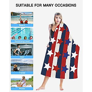 Gsypo Microfiber Beach Towel Oversized 31”x63”, Independence Day USA Falg Red Blue White Stripes Swimming Pool Towels for Adult, Absorbent Sand Free Lightweight Beach Towels for Beach Bath Yoga Hotel