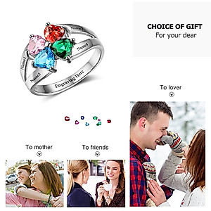 Personalized Mothers Ring with 4 Simulated Birthstones Engraved Names Family Rings Mom Jewelry for Women (10)