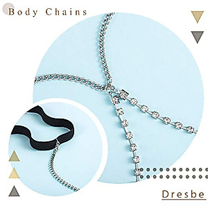 Dresbe Layered Rhinestone Thigh Chain Silver Sparkly Leg Chains Elastic Body Jewelry Accessories for Women