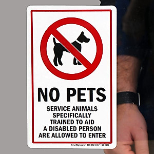 SmartSign “No Pets, Service Animals Specifically Trained To Aid A Disabled Person Are Allowed To Enter” Glass Door Decal | 8"x5" Polyester