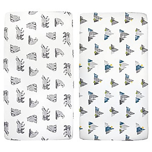 Standard Microfiber Fitted Crib Sheets for Baby Girl, Baby Boy, and Neutral, 2 Pack Crib Sheets Crib Essentials for Baby 28x52 Crib Sheets (Bears & Mountains)