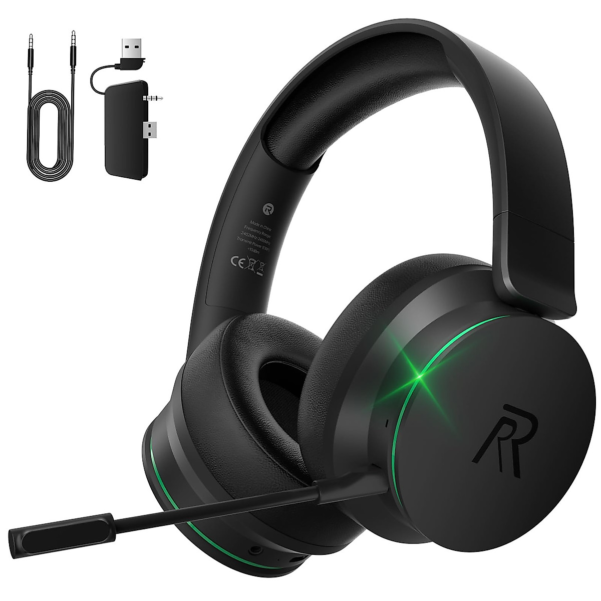 RYR Wireless Gaming Headset for Xbox Series X|S, Xbox One, PS5, PS4, Mac, Bluetooth 5.3, 3D Surround Sound, Rotatable Earmuffs, Gaming Headphones with Noise Canceling Microphones-Blackgreen