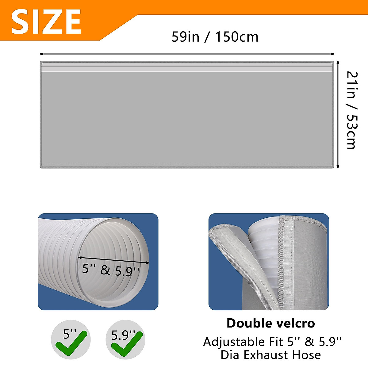 Portable AC Hose Insulation Sleeve, Portable Air Conditioners Insulated Hose Cover Wrap, Fit 5" & 5.9" Diameter Exhaust Hose, Easy Installation with 3*Adjustable Buckle Straps, Light Gray