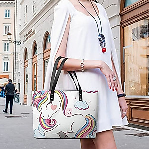 Womens Handbag Unicorn And Clouds Pattern Leather Tote Bag Top Handle Satchel Bags For Lady