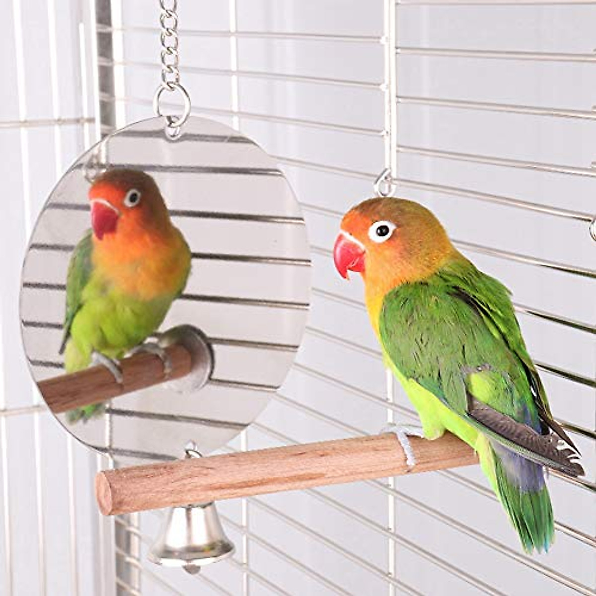 Bird Cage Toy Bird Mirror, Stainless Steel Bird Mirror Toy with Bell Swing Hanging Ringer for Parakeet Cockatiel Conure Budgie Lovebird Cockatoo Canary Finch Cage Accessories