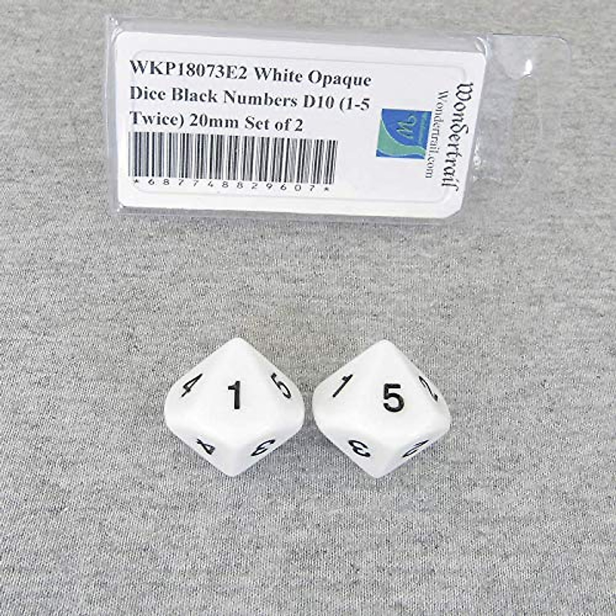 White Opaque Dice with Black Numbers D10 (1-5 Twice) 20mm (25/32in) Set of 2 Wondertrail