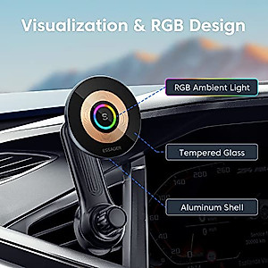 ESSAGER Compatible for Magsafe Wireless Car Mount Charger, 15W Magnetic Wireless Phone Car Charger Mount with RGB Light for Air Vent, iPhone 12 13 14