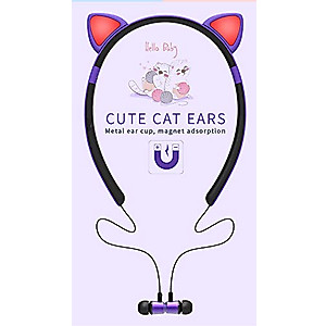 Bluetooth Headphones Neckband Cat-Ear Wireless Sport Earbuds, IPX5 Sweat and Water Resistant HiFi Stereo Ultra Comfort Fit for Gym Running Compatible with iOS Android (Purple)