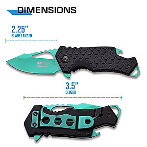 MTech USA – Spring Assisted Folding Knife – Green Fine Edge Stainless Steel Blade with Black Nylon Fiber Handle, Bottle Opener, Pocket Clip, Tactical, EDC, Self Defense- MT-A882GN