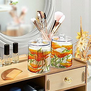 Eionryn California Poppies Spring Flowers Qtip Dispenser Apothecary Jars Yellow Summer Floral Bathroom Qtip Holder Storage Canister Plastic Jar 10 Oz for Cotton Ball Swab Round Pads Floss 2pcs