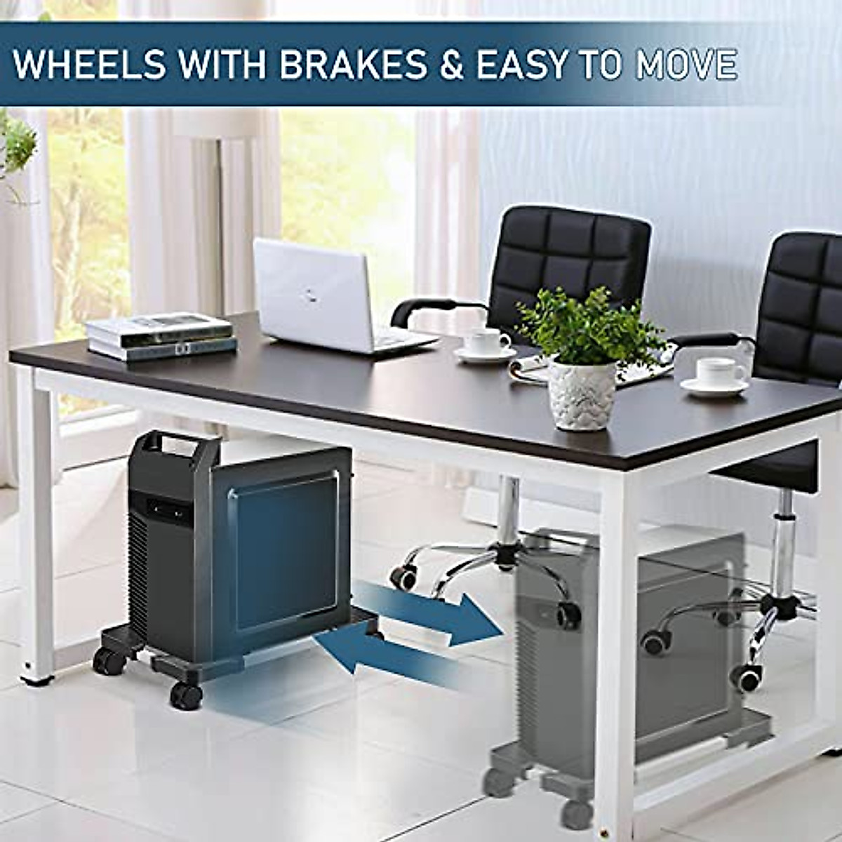 Liitrton Mobile CPU Stand Adjustable Computer Tower Stand with 4 Caster Wheels Fits Most PC (Black)