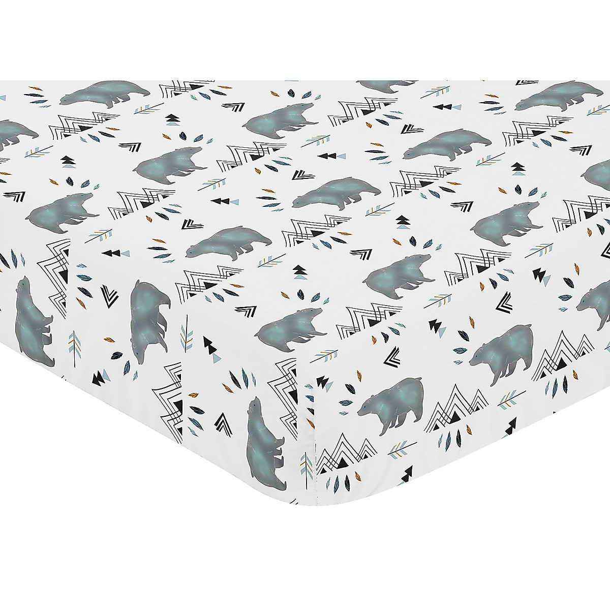Sweet Jojo Designs Bear Mountain Boy Jersey Stretch Knit Baby Fitted Crib Sheet for Soft Toddler Bed Nursery - Slate Blue and Black Woodland Forest Animal