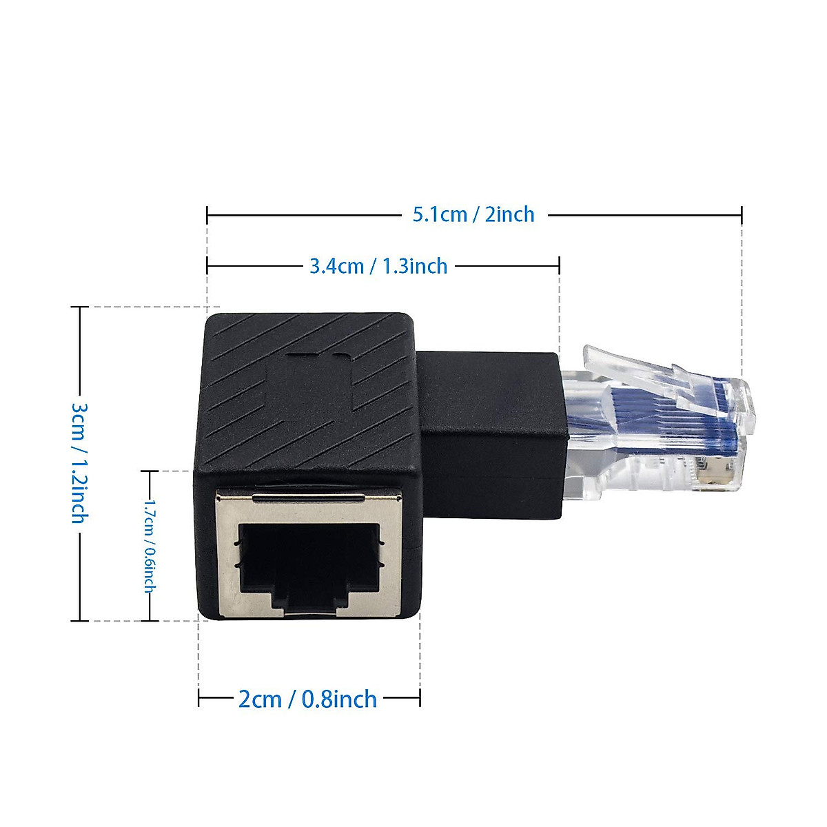 Duttek Ethernet Adapter 90 Degree, Right Angled RJ45 Male to Female Ethernet Extender Adapter, Cat5e/Cat6 RJ45 Ethernet, for Modem, Router, PC, Network Printer, Laptop, LAN, Switch, etc 2 Pack