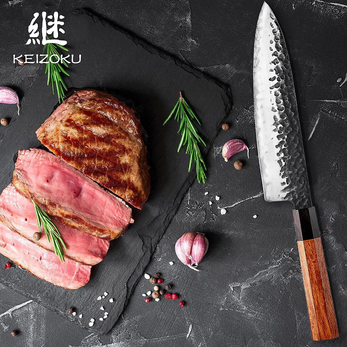 KEIZOKU Gyuto Chef Knife, Japanese Chefs Knife 8 Inch, Ultra Sharp 3 Layers 9CR18MOV High Carbon Steel Kitchen Knives, Professional Hand Hammered Cooking Knife (8 Inch Chef Knife)